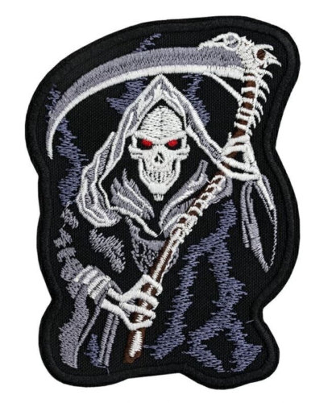 Grim Reaper Embroidered Sew-on Patch | Skull Skeleton Scythe Biker Gang Motorcycle Club Scary ...
