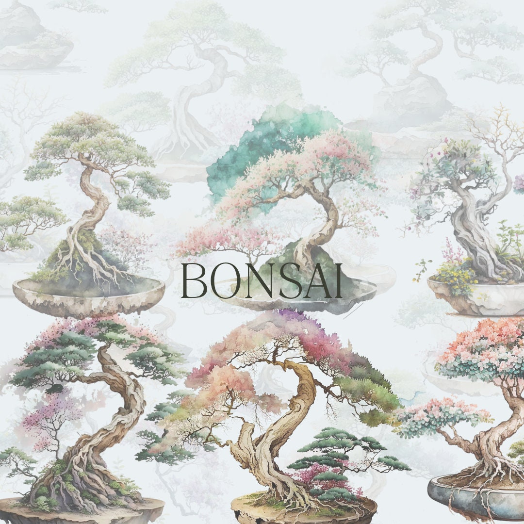 Watercolor Bonsai Tree Clipart - Bonsai Tree Clipart - Premade Event ...