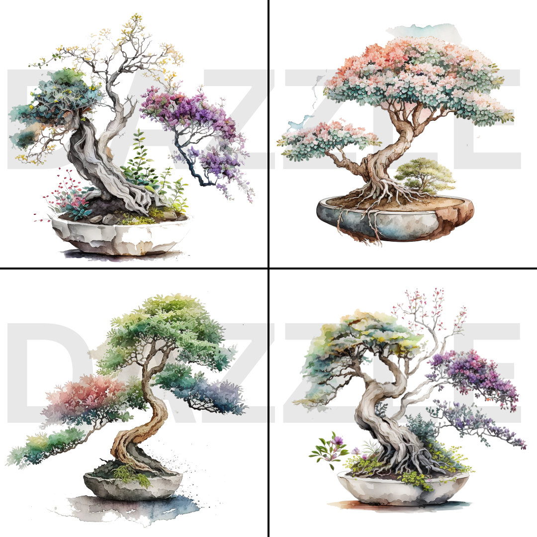 Watercolor Bonsai Tree Clipart - Bonsai Tree Clipart - Premade Event ...