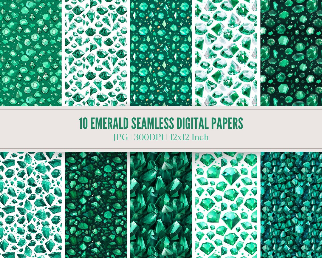 10 Emerald Seamless Digital Papers, Crystal Scrapbook Paper, Emerald ...