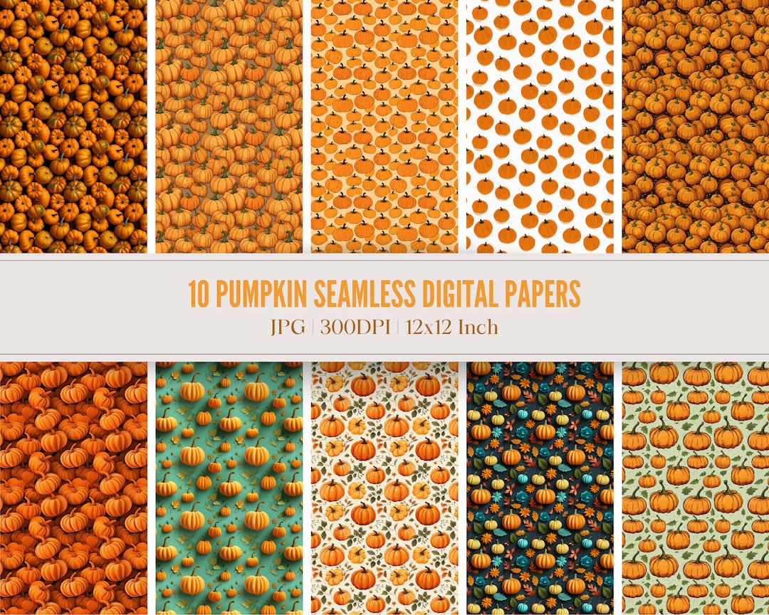10 Pumpkin Seamless Digital Papers, Commercial Use Digital Paper ...