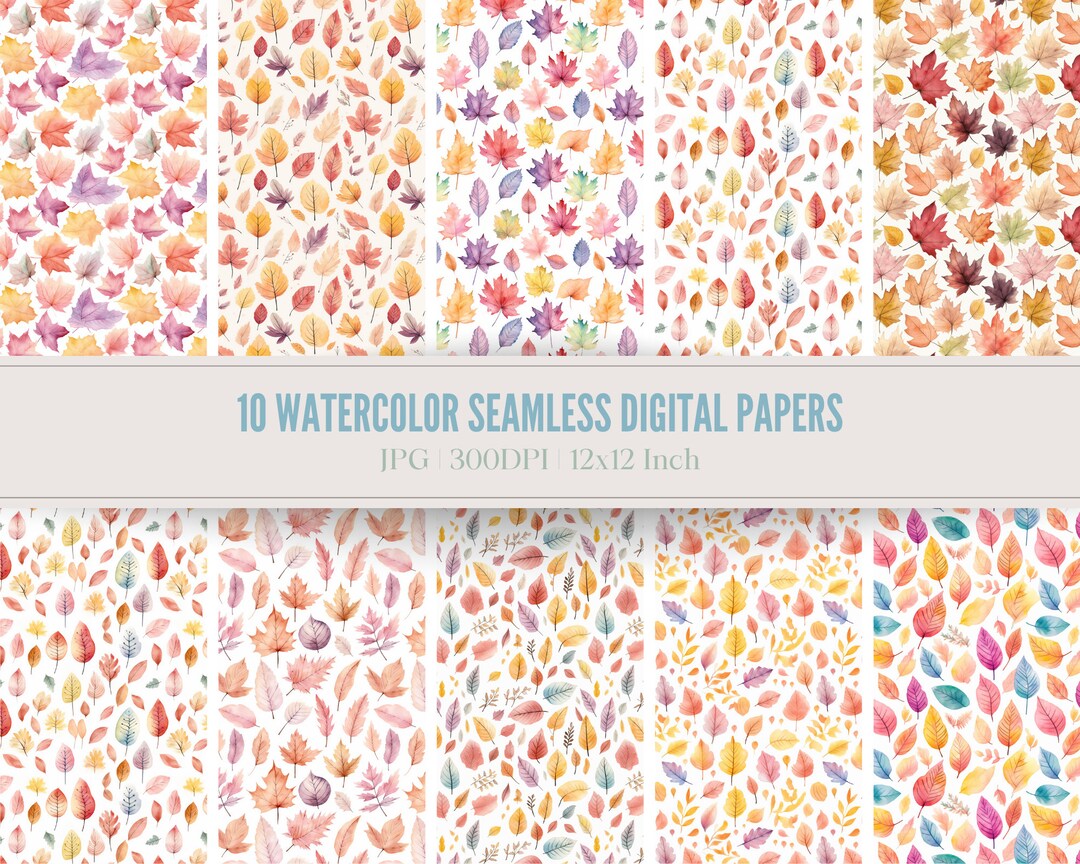 Watercolor Boho Fall Leaves Pattern, Seamless Digital Papers, Scrapbook ...