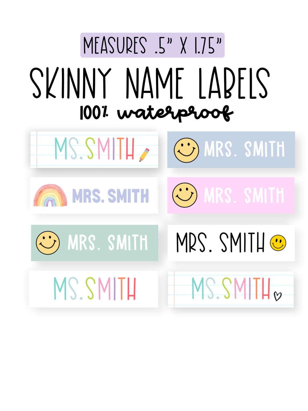 Skinny Waterproof Teacher Labels Teacher Name Labels Personalized ...