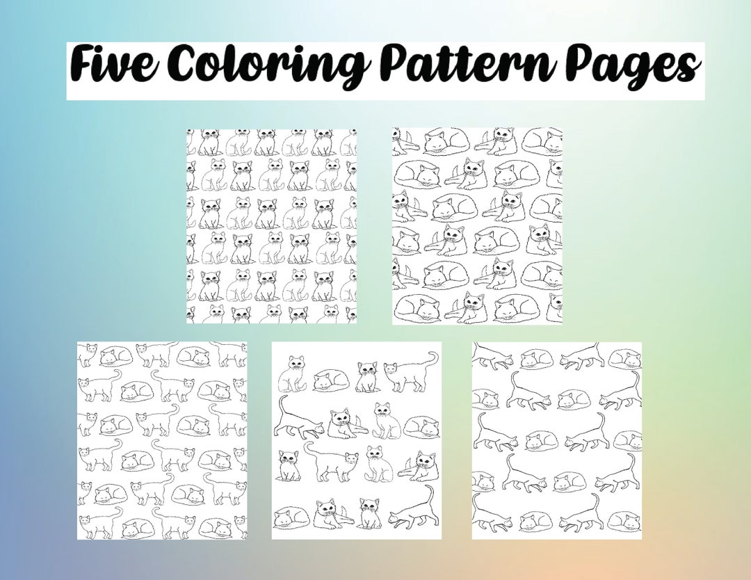 Cat Pattern Coloring Printable Pages - Etsy