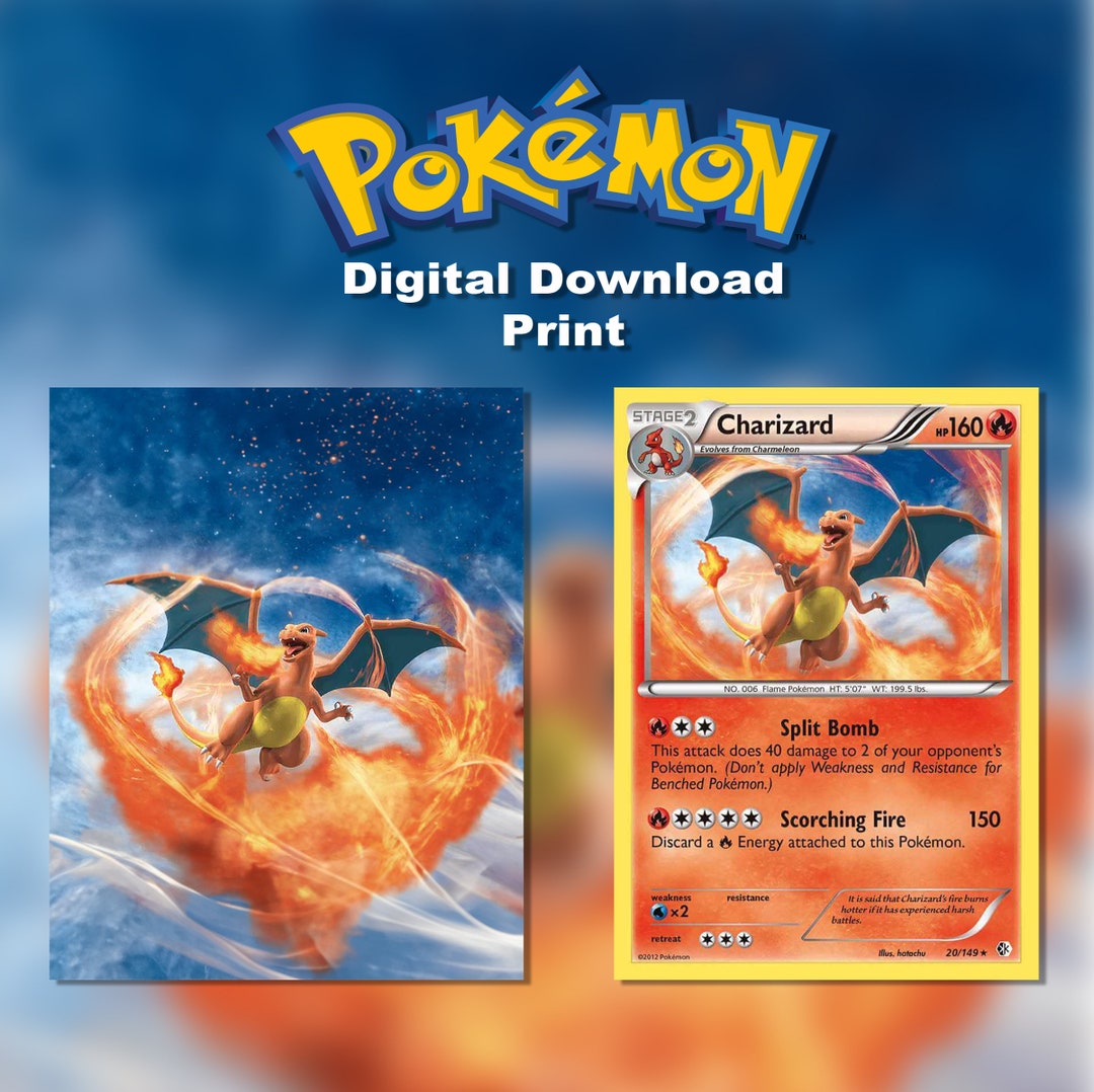 Charizard Digital Download Print, Pokemon, Video Games, Anime, Gamer ...