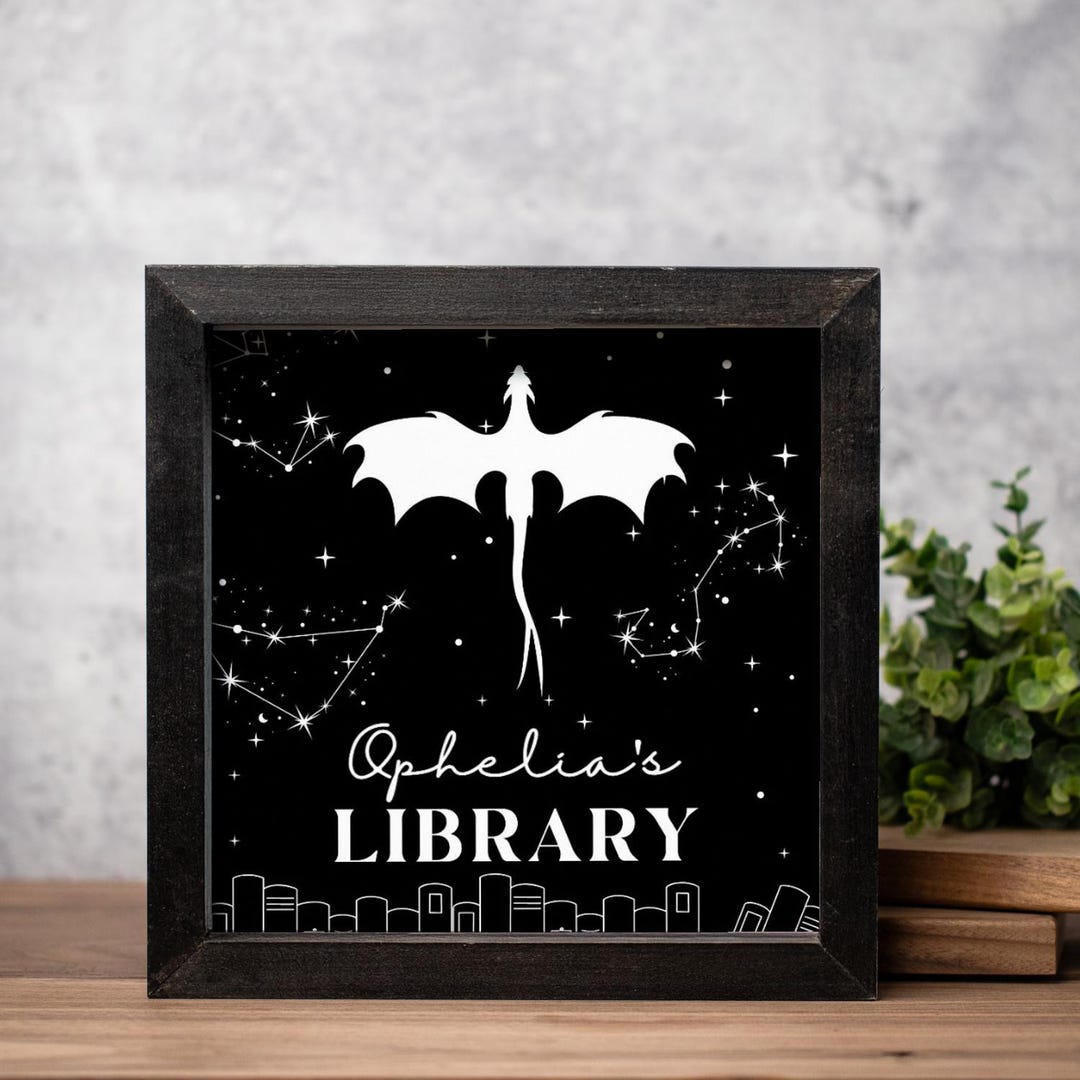 Dragon Library Sign | Name Library Sign | Custom Book Nook Sign ...