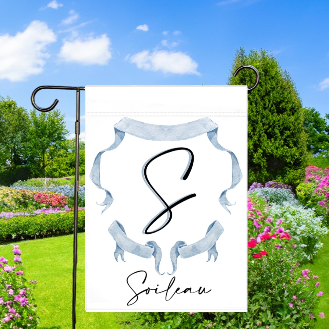 Personalized Watercolor Blue Ribbon Crest Garden Flag | Elegant Outdoor ...