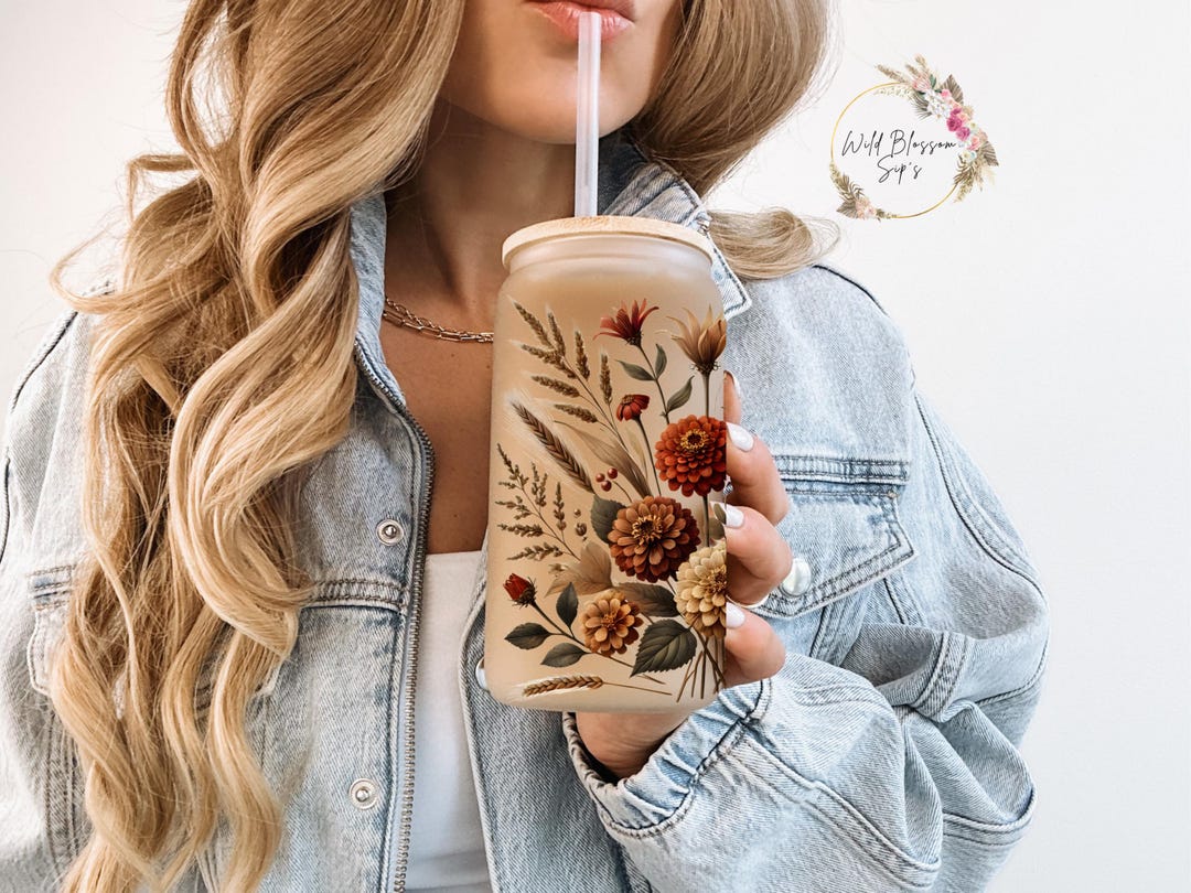 Personalized 16oz Libby Glass Cup With Bamboo Lid and Straw, Iced ...