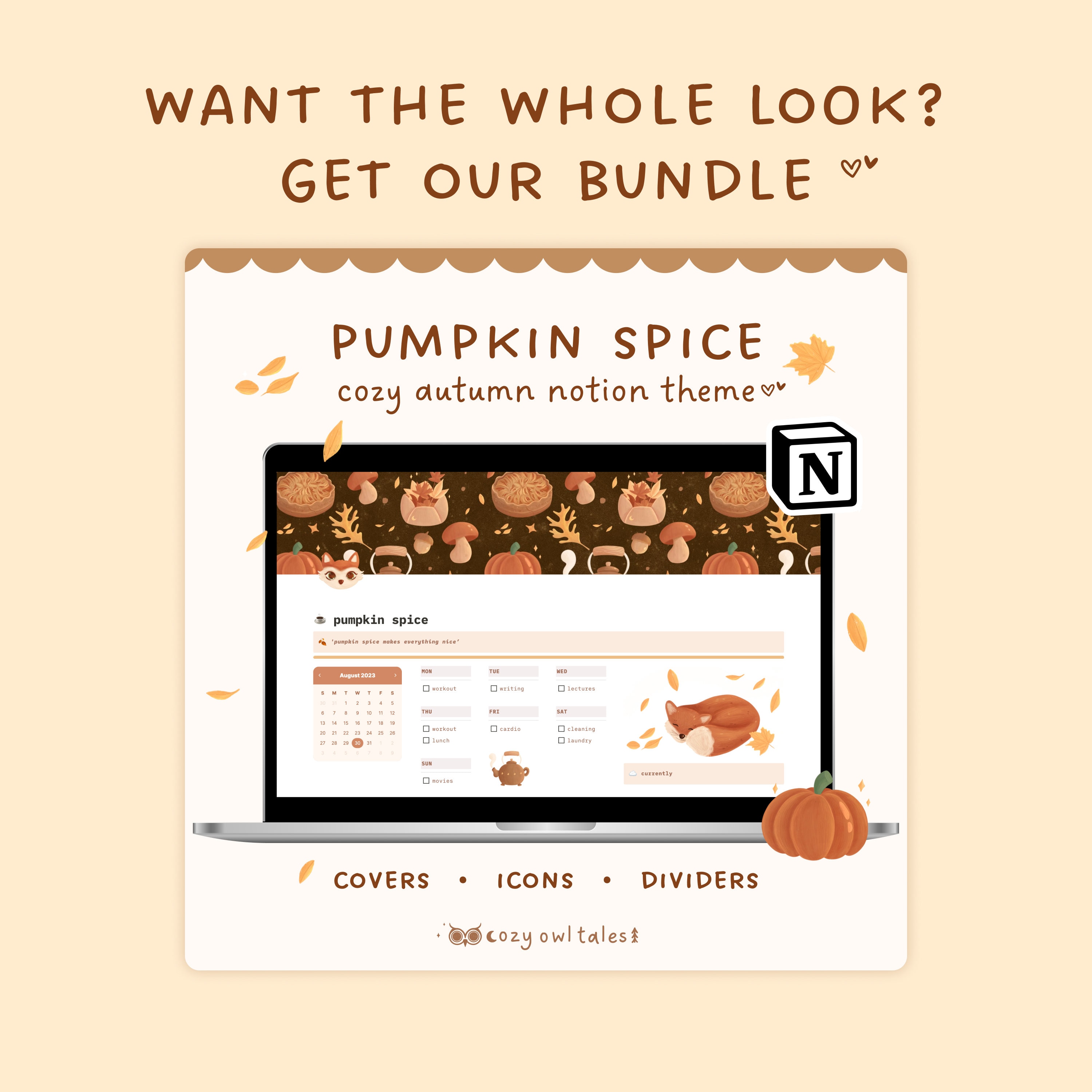 Autumn Notion Covers for Notion Templates Hand-drawn Beige Notion ...