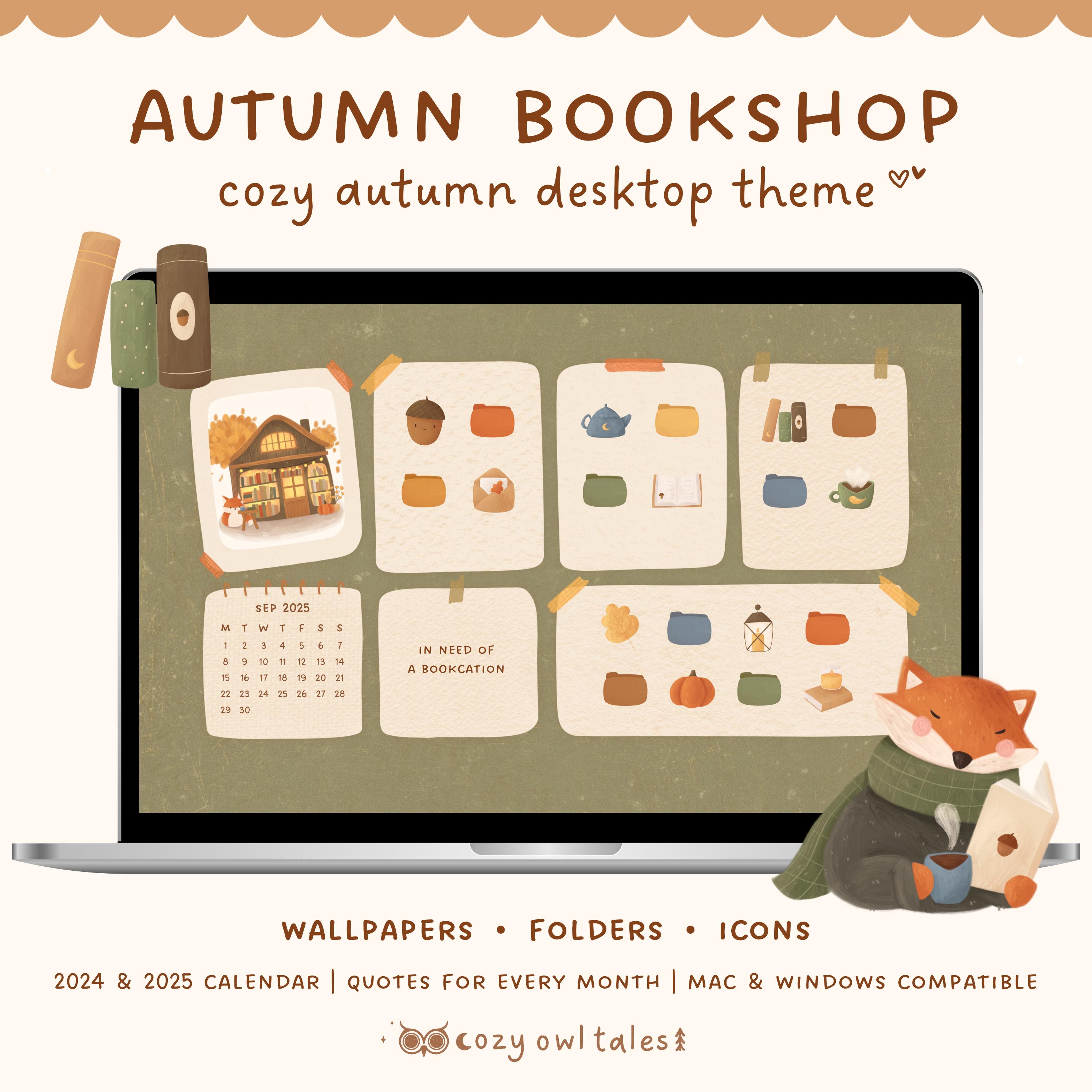 Desktop Wallpaper Organizer 2024-2025 Calendar & Quotes + Folder Icons ...