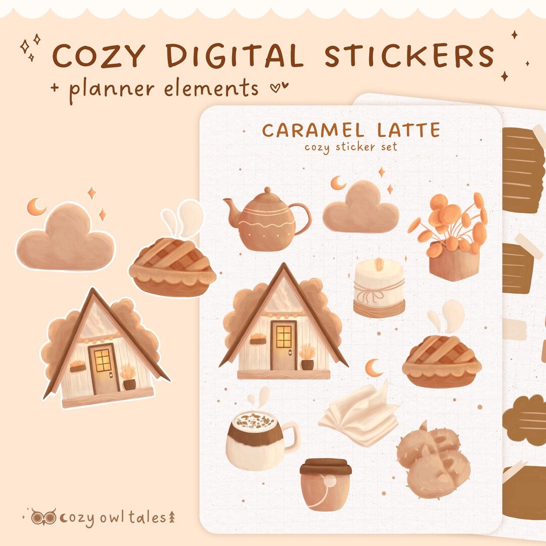 Digital Stickers Set Caramel Latte | Goodnotes Stickers | Precropped ...