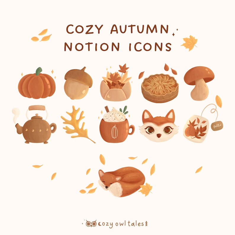 Autumn/fall Notion Icons for Notion Templates | Hand-drawn Beige Notion ...