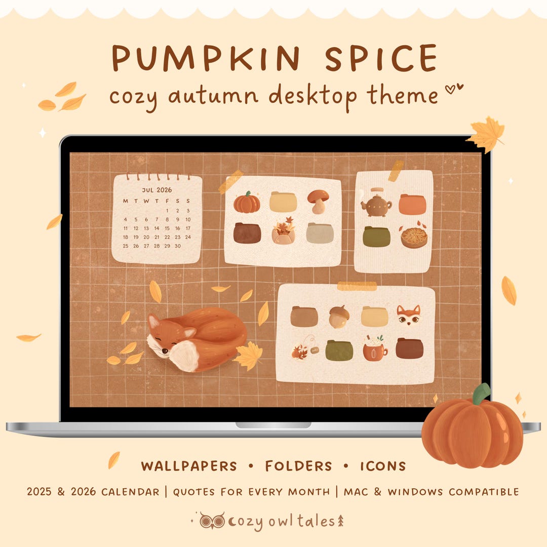 Autumn Desktop Wallpaper Organizer 2025-202 Calendar + Folder Icons for ...