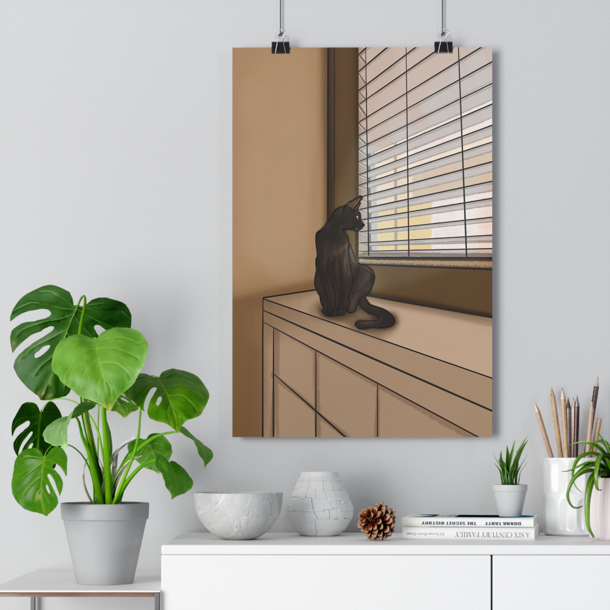 Grey Cat Art Print - Etsy