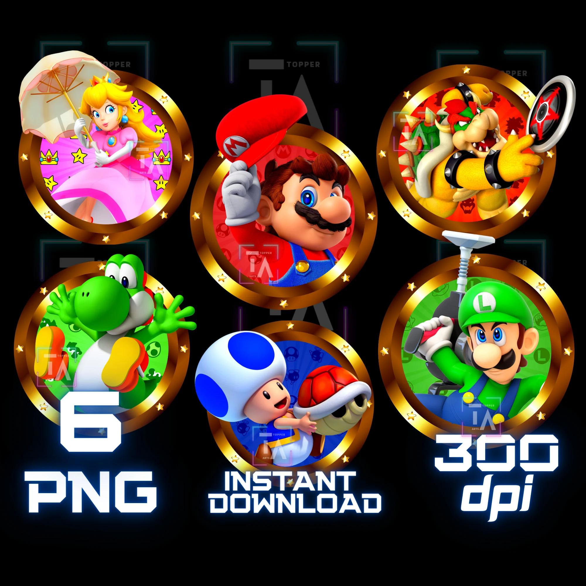 Super Mario Png Bundle Cake Topper Pin Sticker Clipart - Etsy