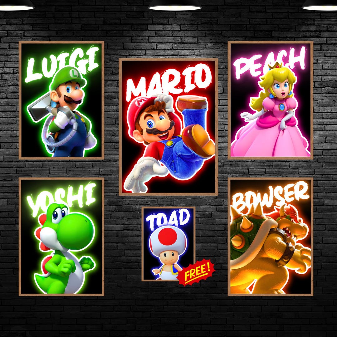Super Mario Bundle Poster Set 5 Printable Mario Wall Art for Game Room ...