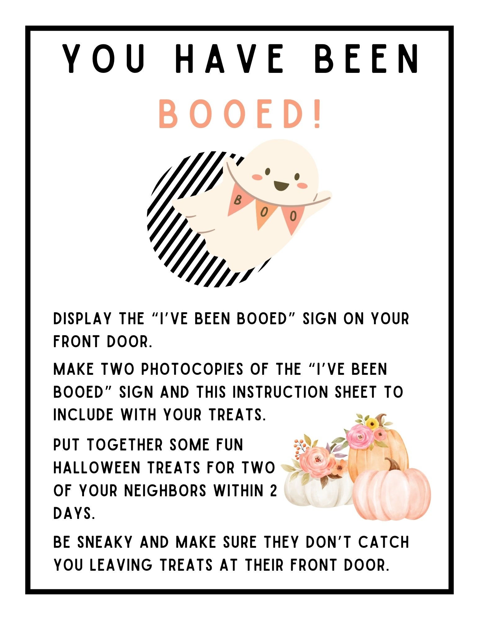 You've Been Booed Printable Instruction Sheet | Instant Digital ...