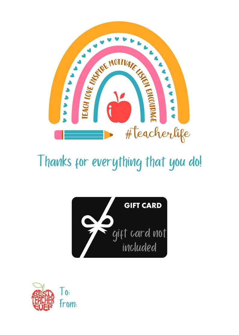 Printable Teacher Appreciation Thank You Gift Card Holder | Instant ...