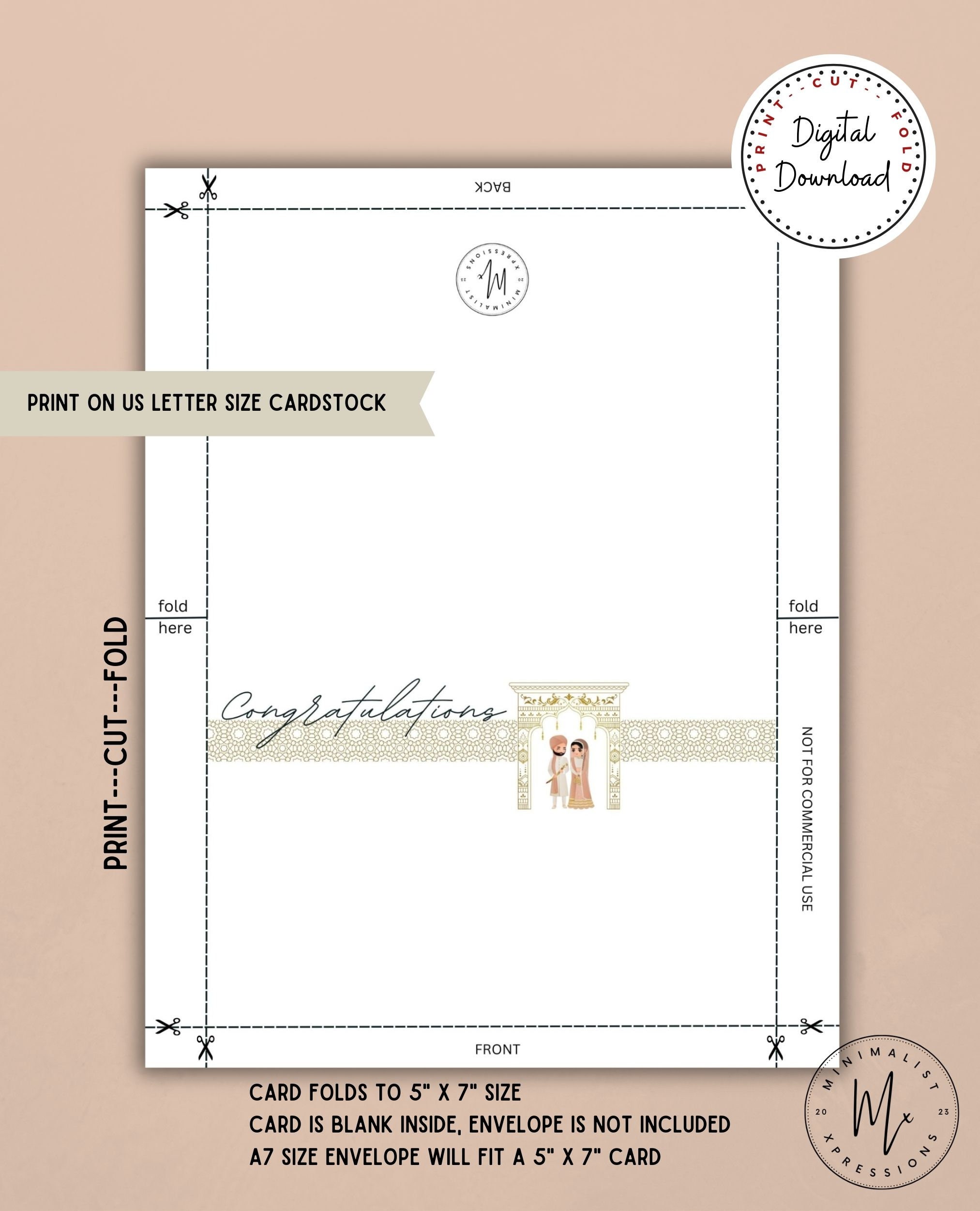 Elegant Indian Wedding Printable Card With Mandap Instant Download Wedding Congratulations ...