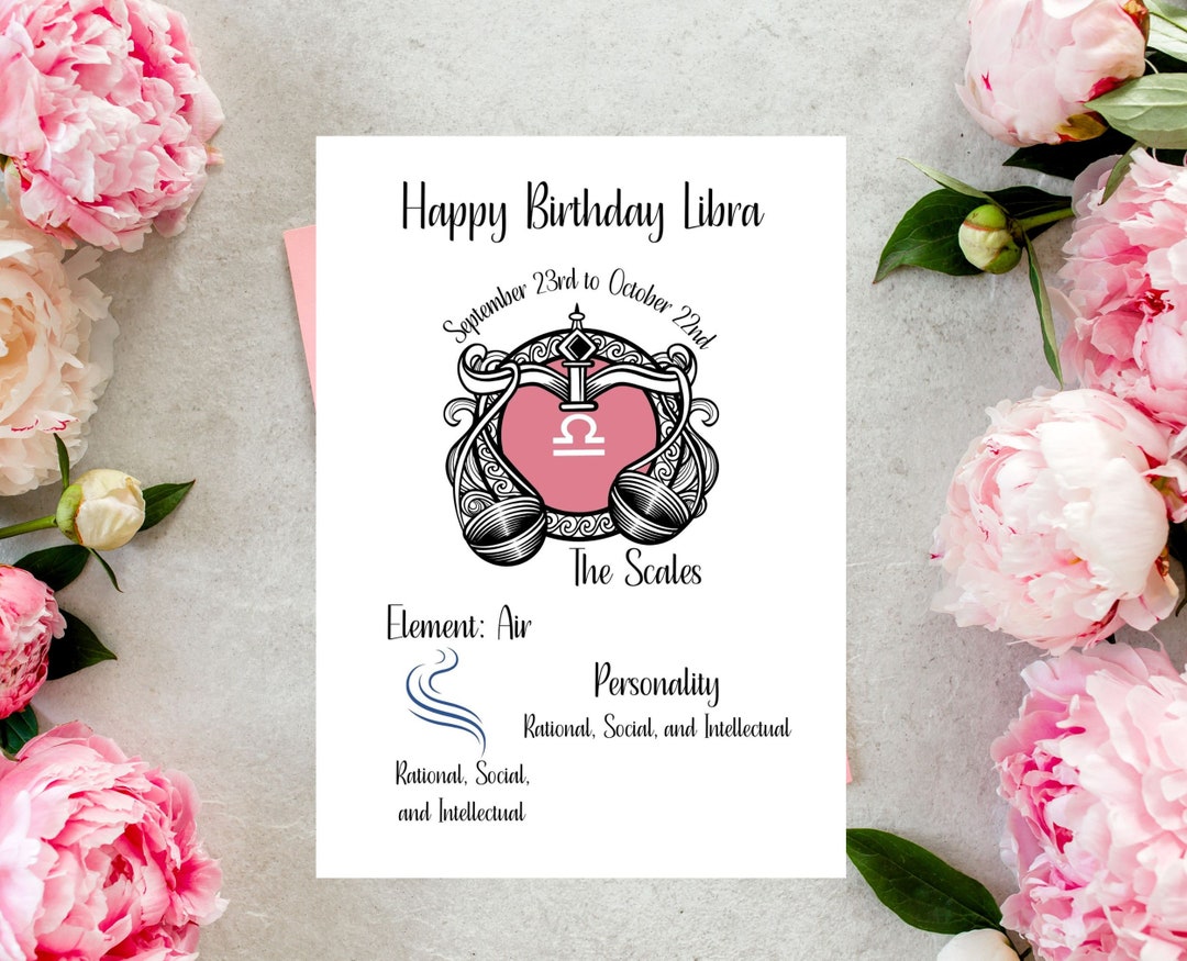 Libra Zodiac Sign Birthday Card for Friend | Instant Download | Libra ...