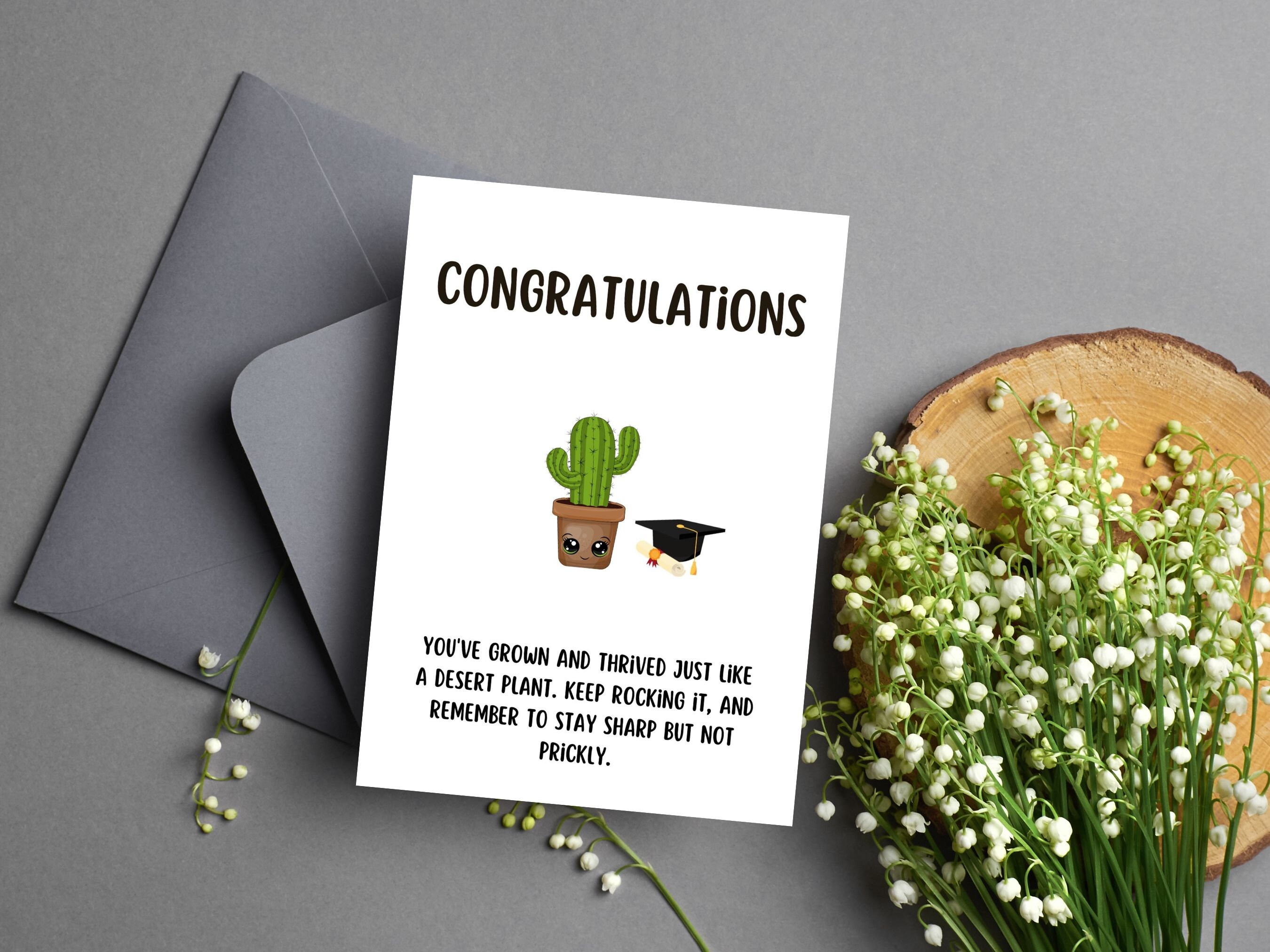 Cute Positive Printable Graduation Cactus Card Instant Download Stay ...