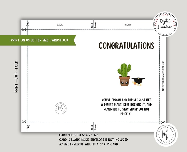 Cute Positive Printable Graduation Cactus Card Instant - Etsy