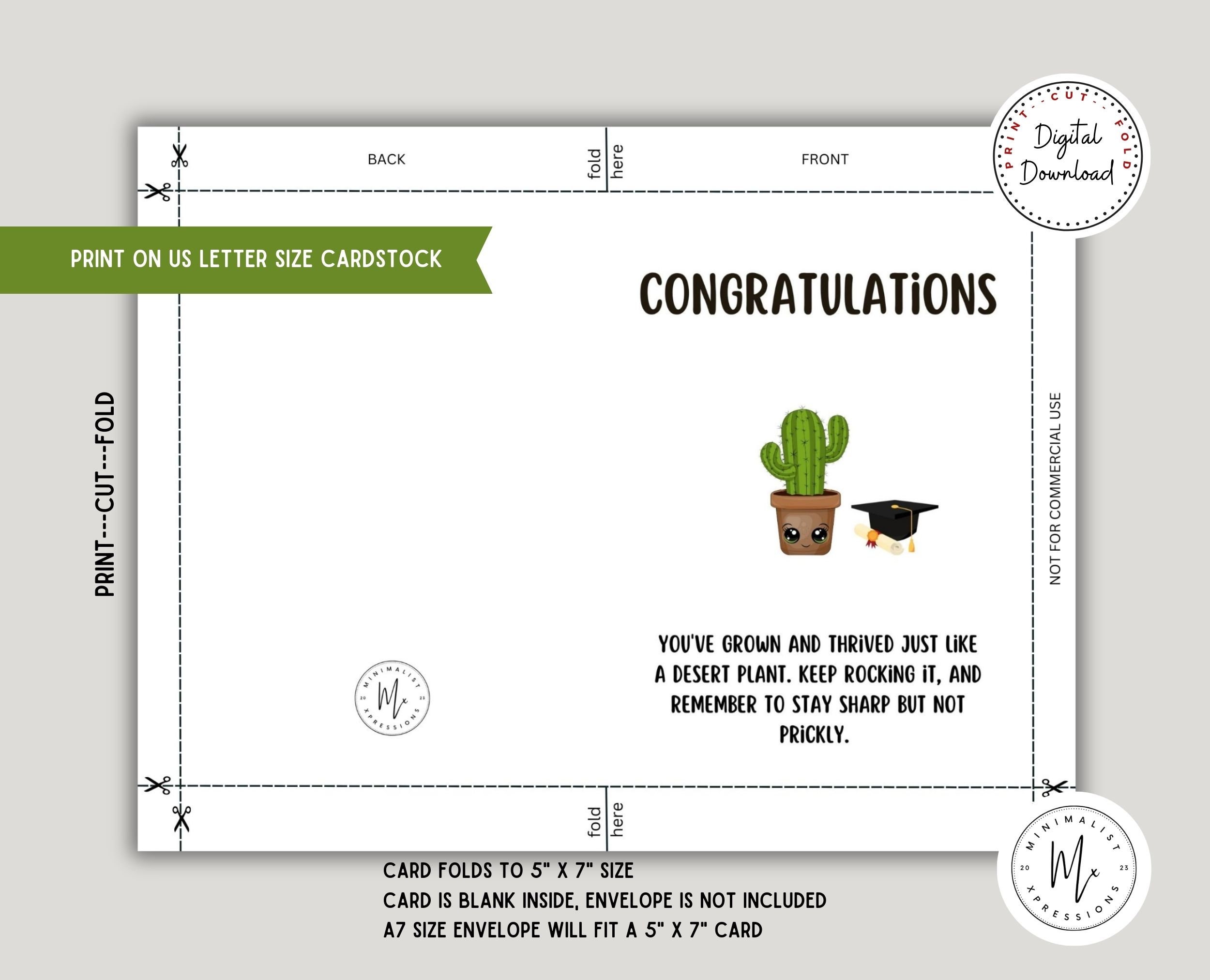 Cute Positive Printable Graduation Cactus Card Instant Download Stay ...