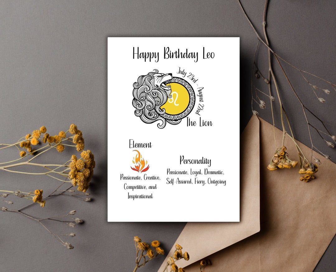 Leo Zodiac Sign Birthday Card for Friend | Instant Download | Leo ...