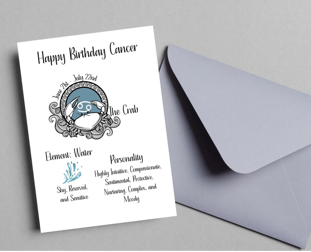 Cancer Zodiac Sign Birthday Card for Friend | Instant Download | Cancer ...