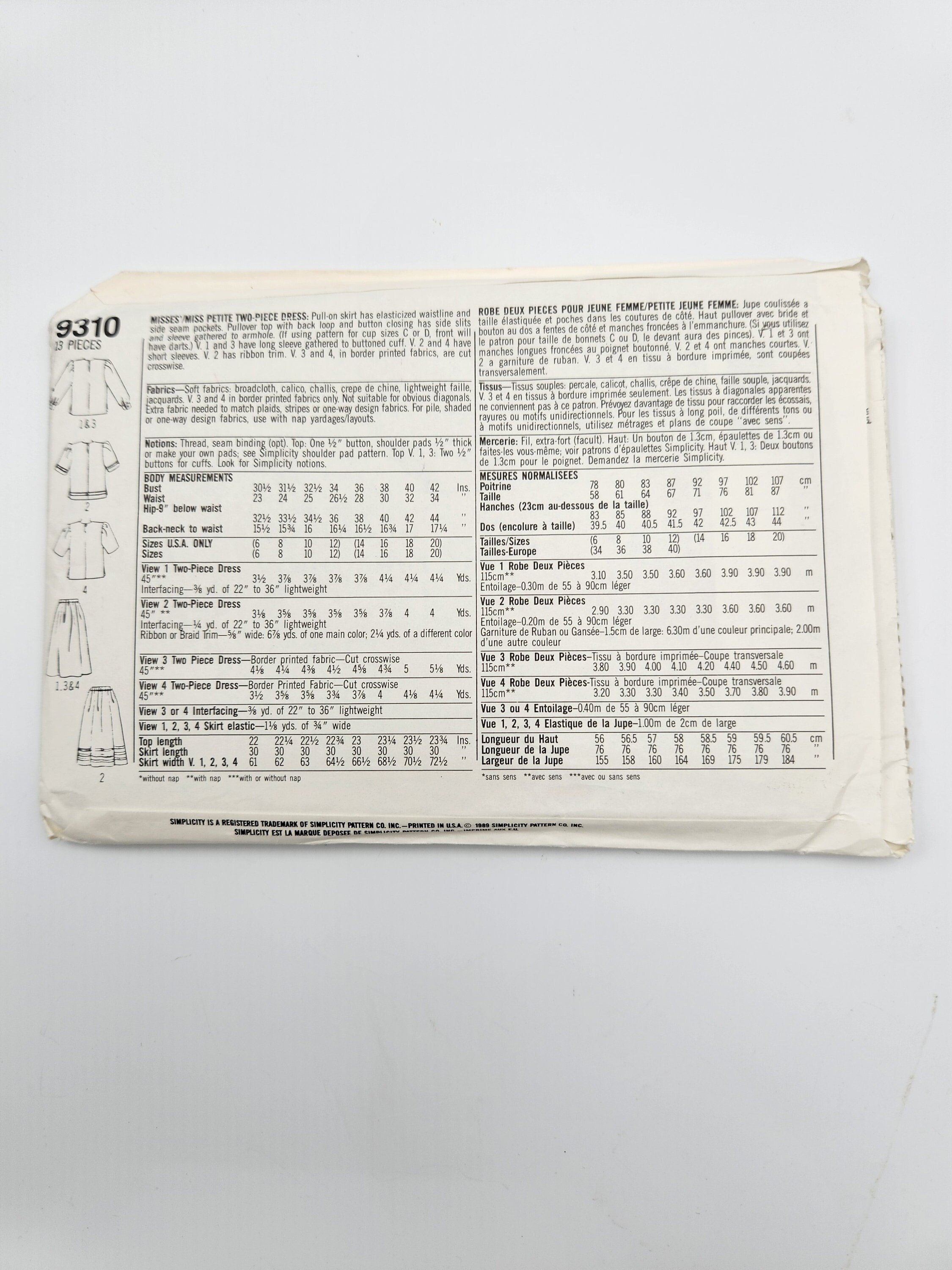 Simplicity 9310 Dress Sewing Pattern: Misses Petite Two-piece, Size 6 ...