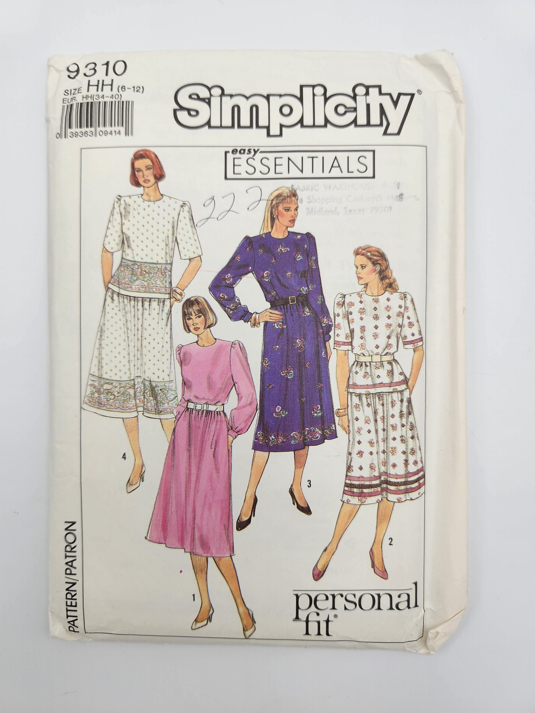Simplicity 9310 Dress Sewing Pattern: Misses Petite Two-piece, Size 6 ...