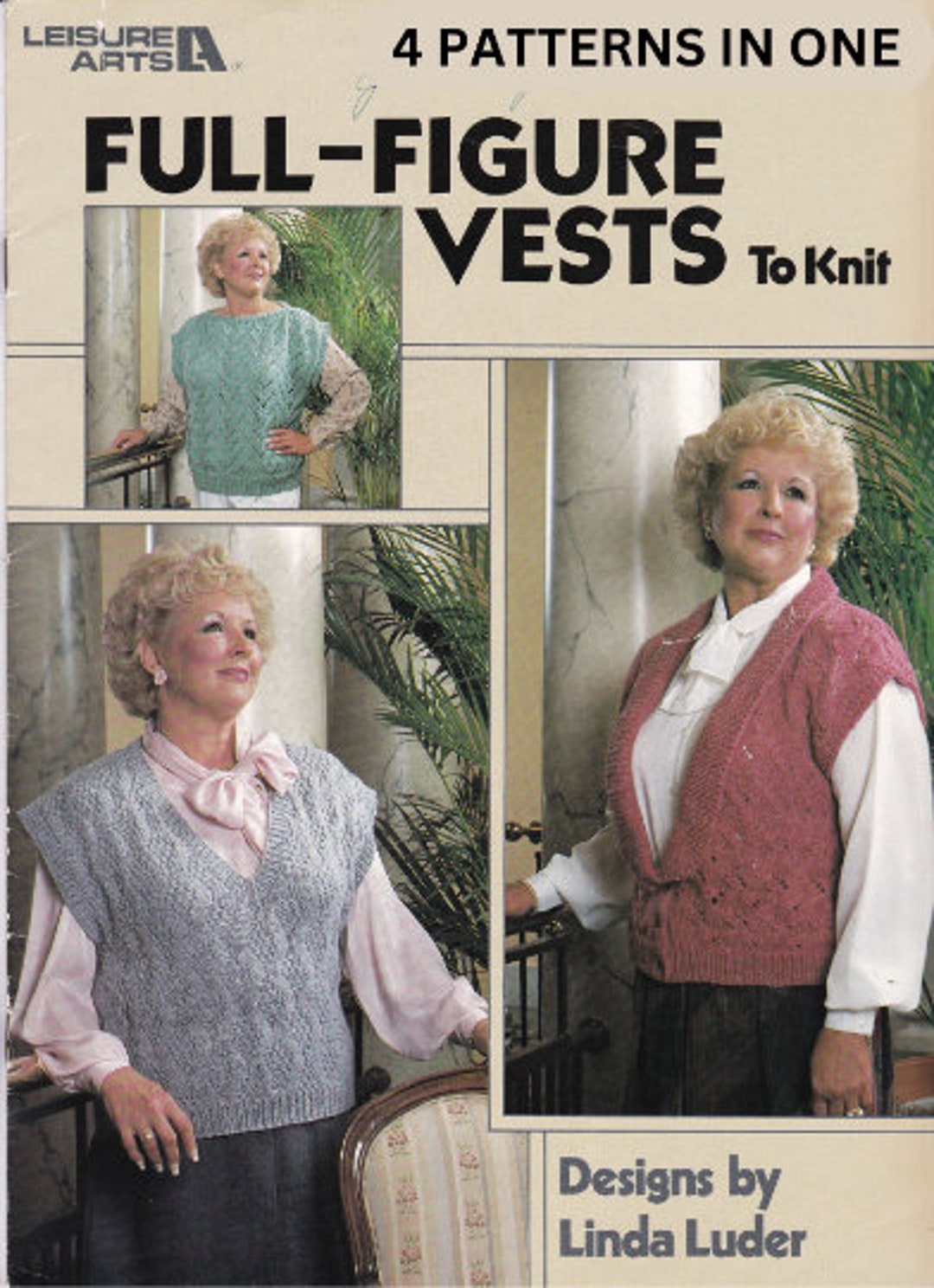 Knitting Pattern for 4 Different Full Figure Vest | Vintage 1980's ...