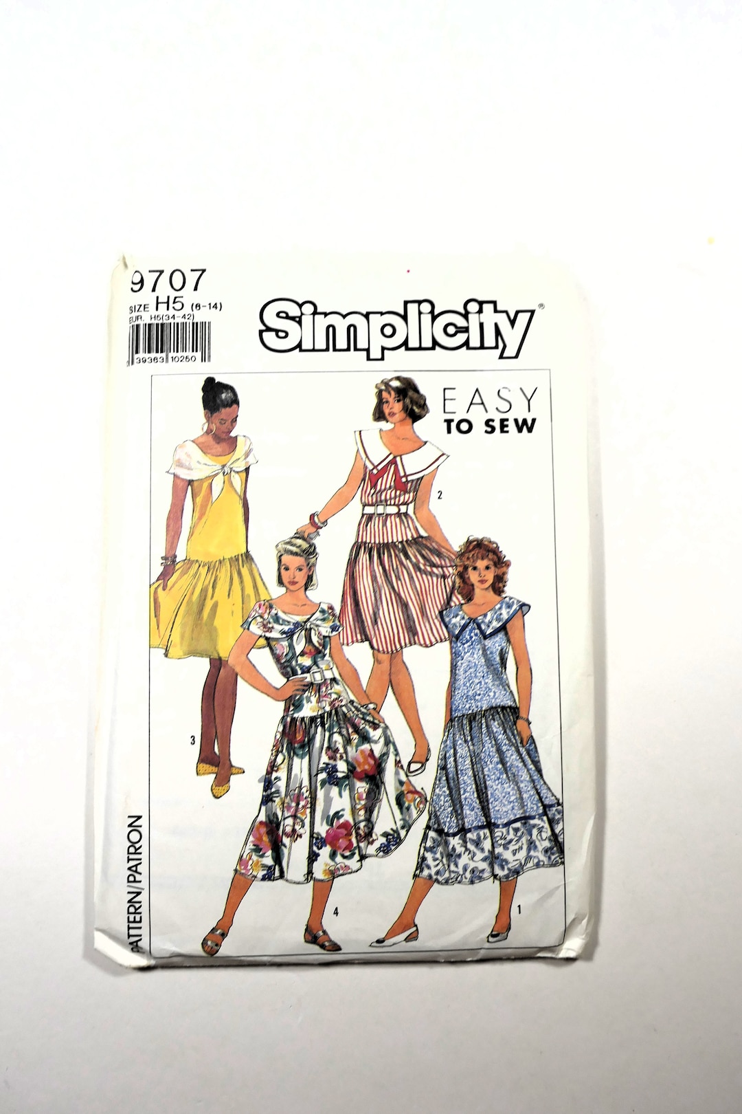 Simplicity 9707 Dress Sewing Pattern: 1990s Vintage Style, Sizes 6-14 ...