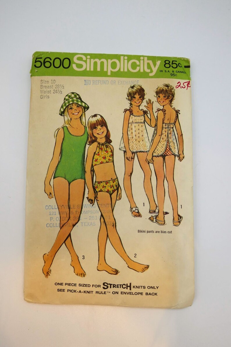 Simplicity Girls Bathing Suit Sewing Pattern 5600 | Girls Size 10 Bathing Suit Sewing Pattern ...