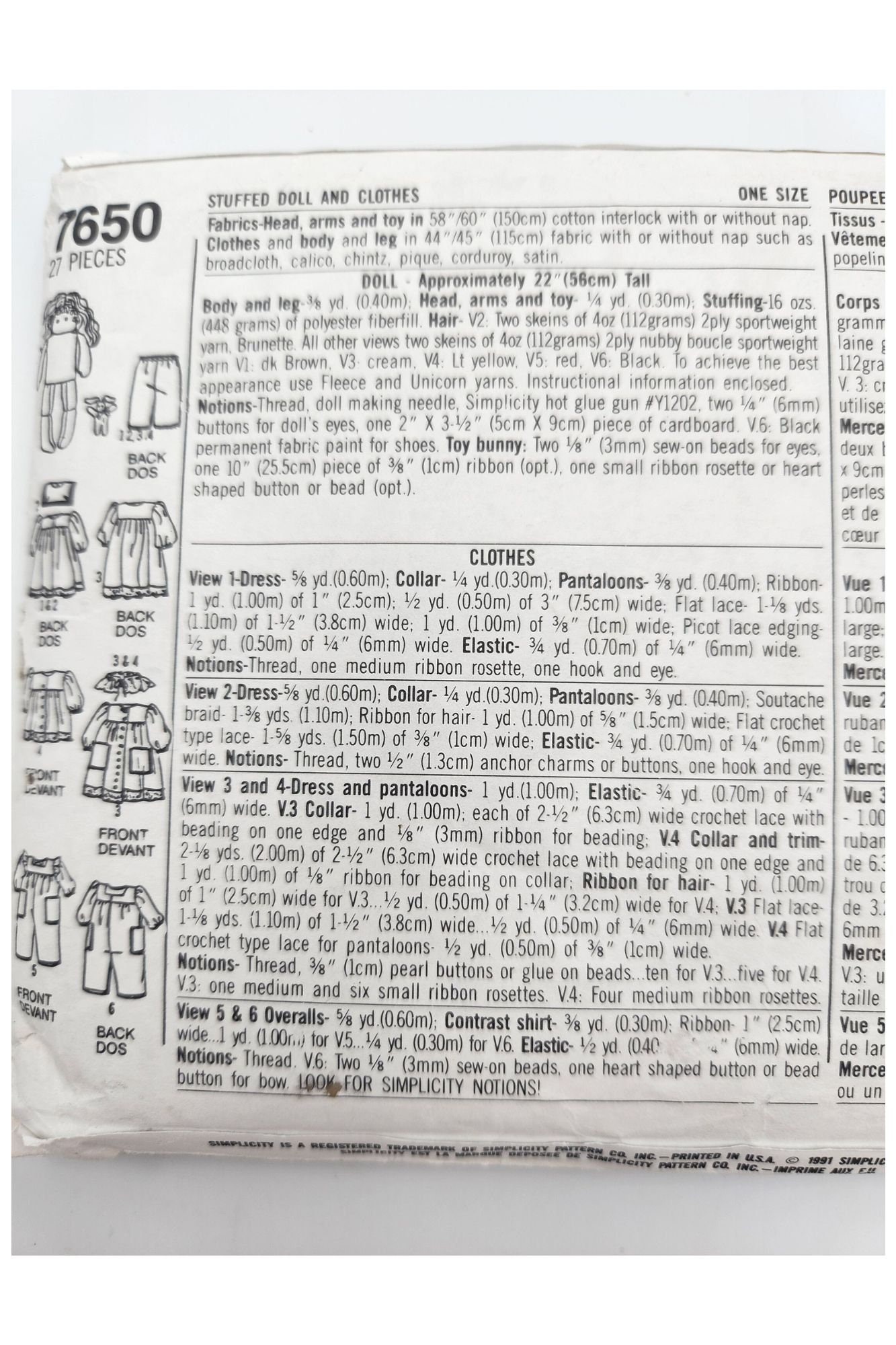 Simplicity Dolls Craft Sewing Pattern 7650 | Dressed Dolls 22"dolls ...