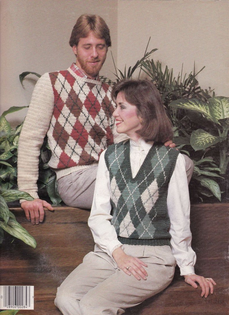 Vintage 1983 Argyle Sweater & Vest Crochet Pattern (digital Download) - Etsy