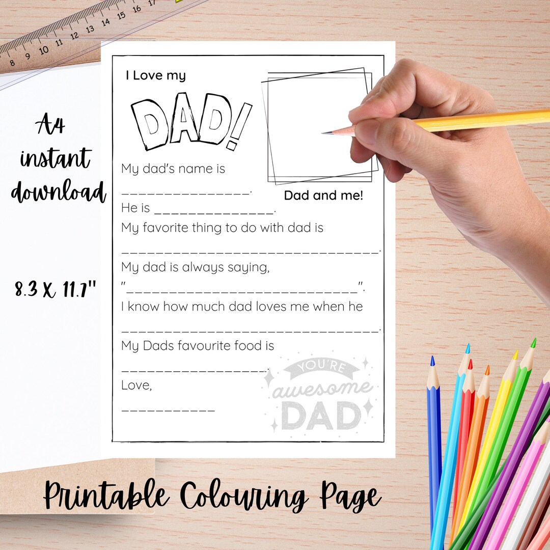 Father’s Day Printable Coloring Page | I Love Dad | Father’s Day Gift ...