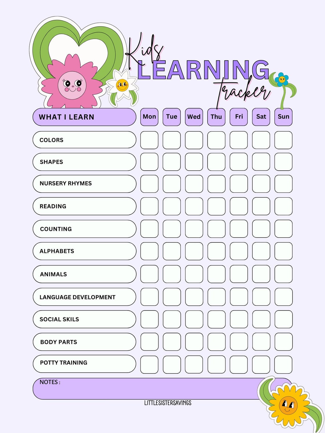 Kids Learning Tracker | Instant Download | Early Learning | Printable ...
