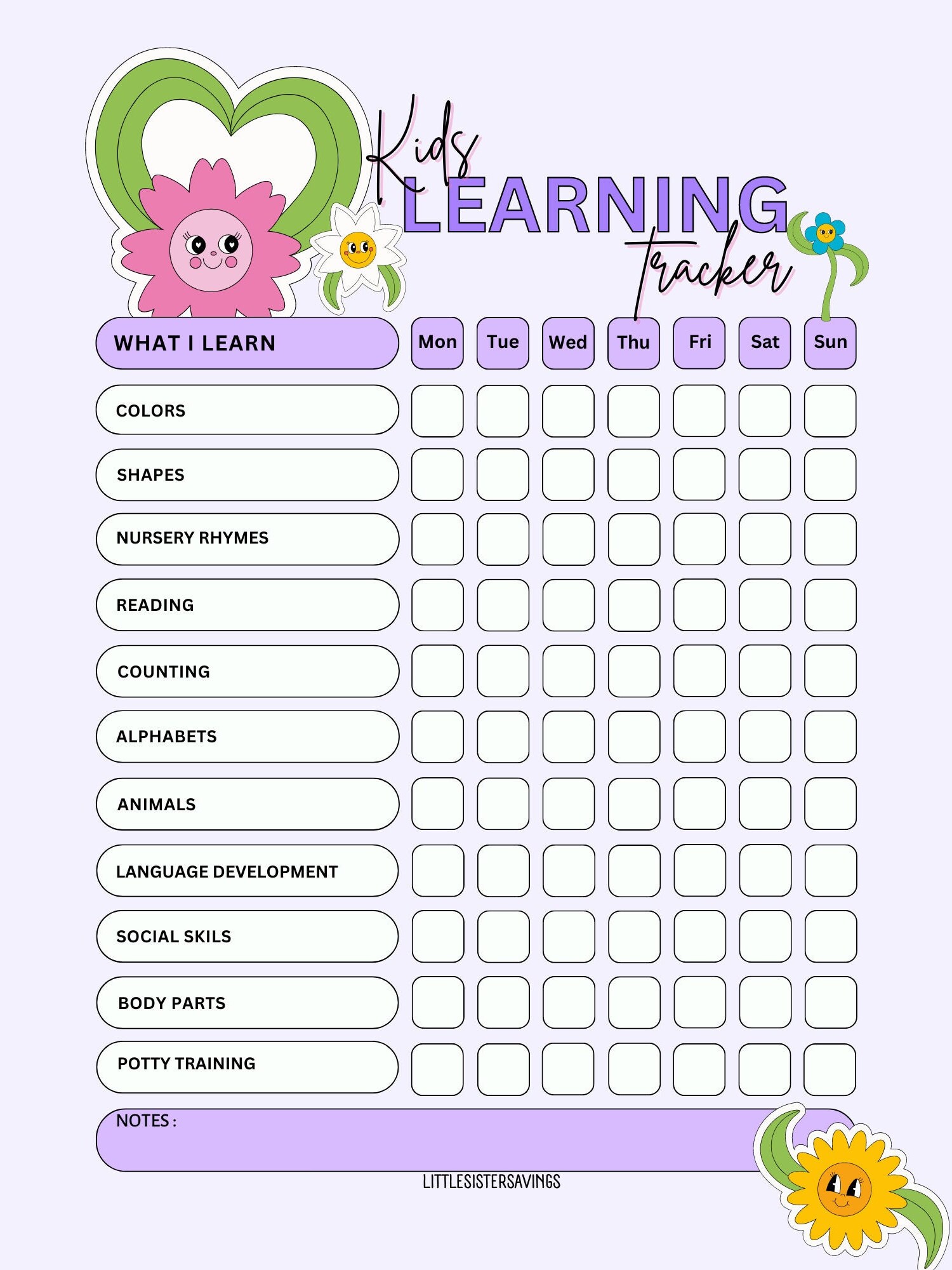 Kids Learning Tracker | Instant Download | Early Learning | Printable ...
