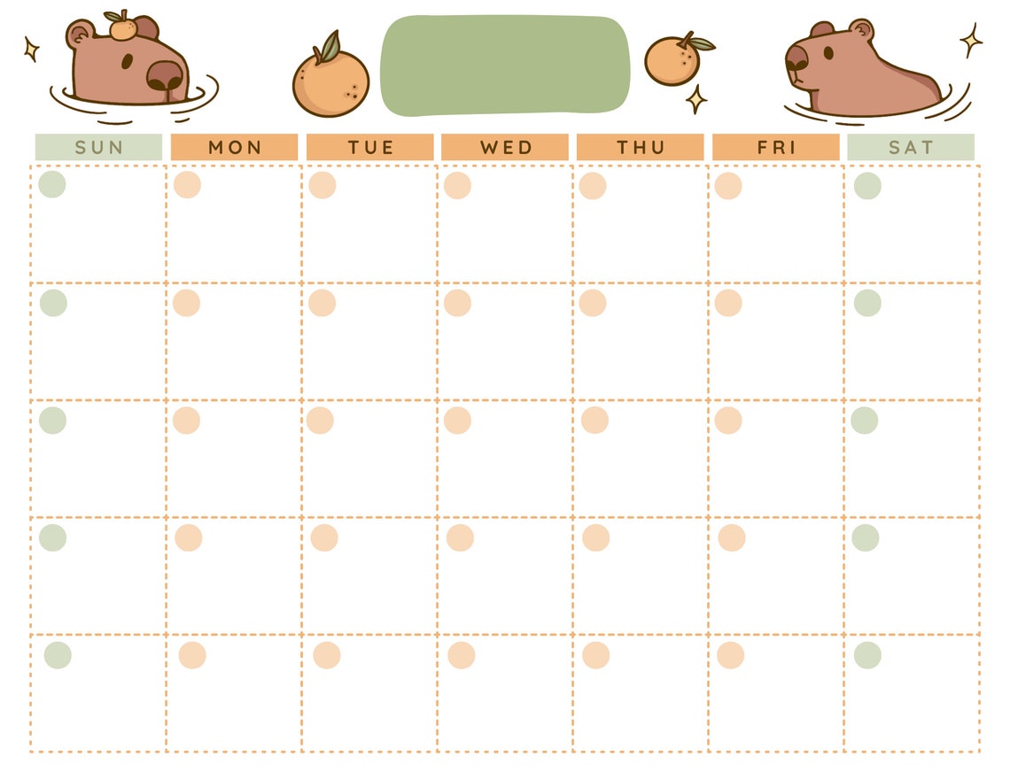 Blank Undated Capybara Monthly Calendar | Digital Download for iPad and ...