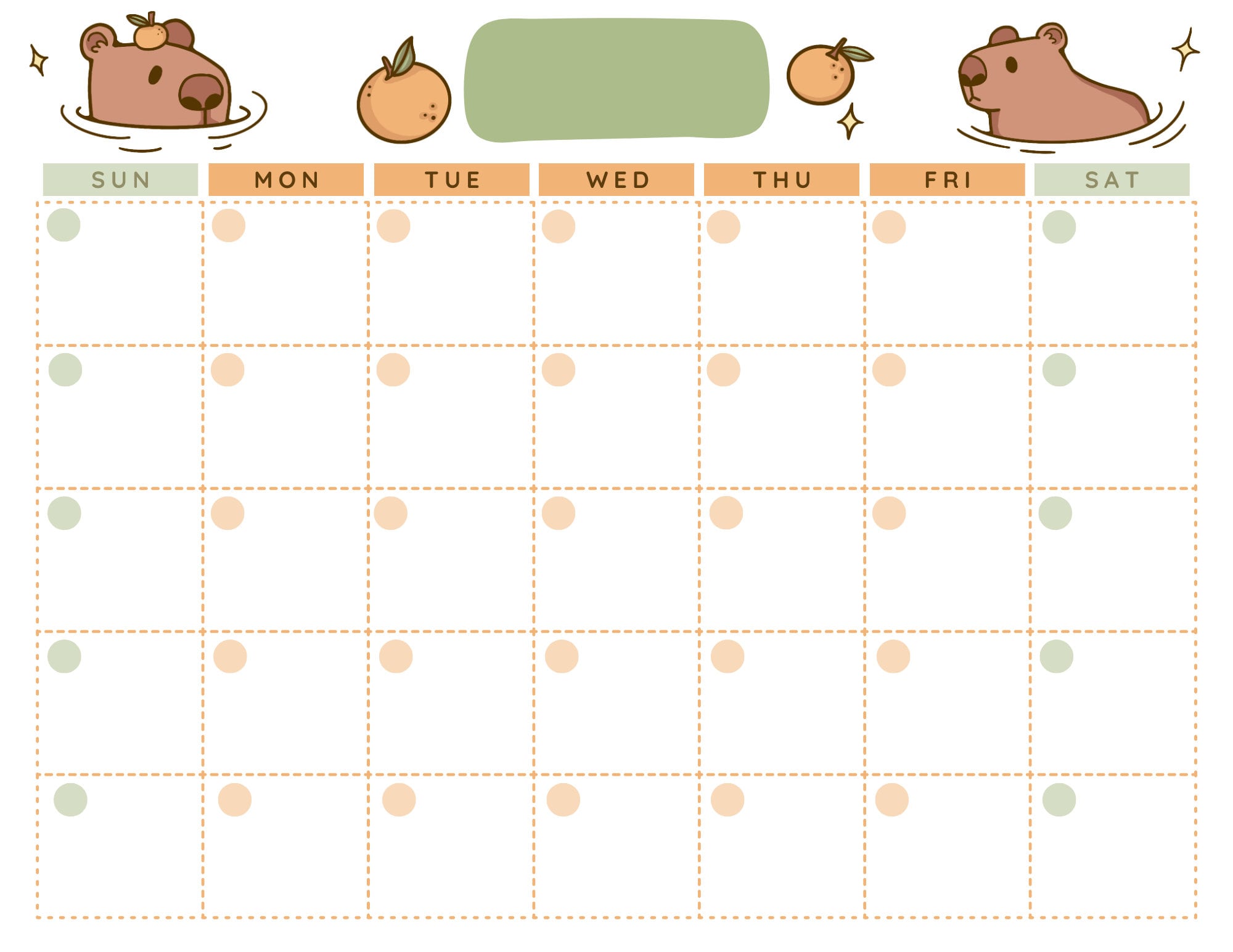 Blank Undated Capybara Monthly Calendar | Digital Download for iPad and ...