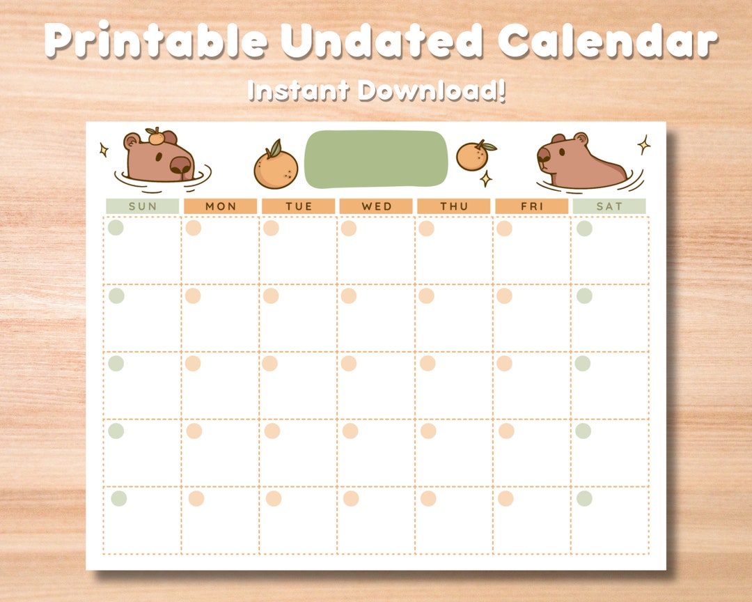 Blank Undated Capybara Monthly Calendar | Digital Download for iPad and ...