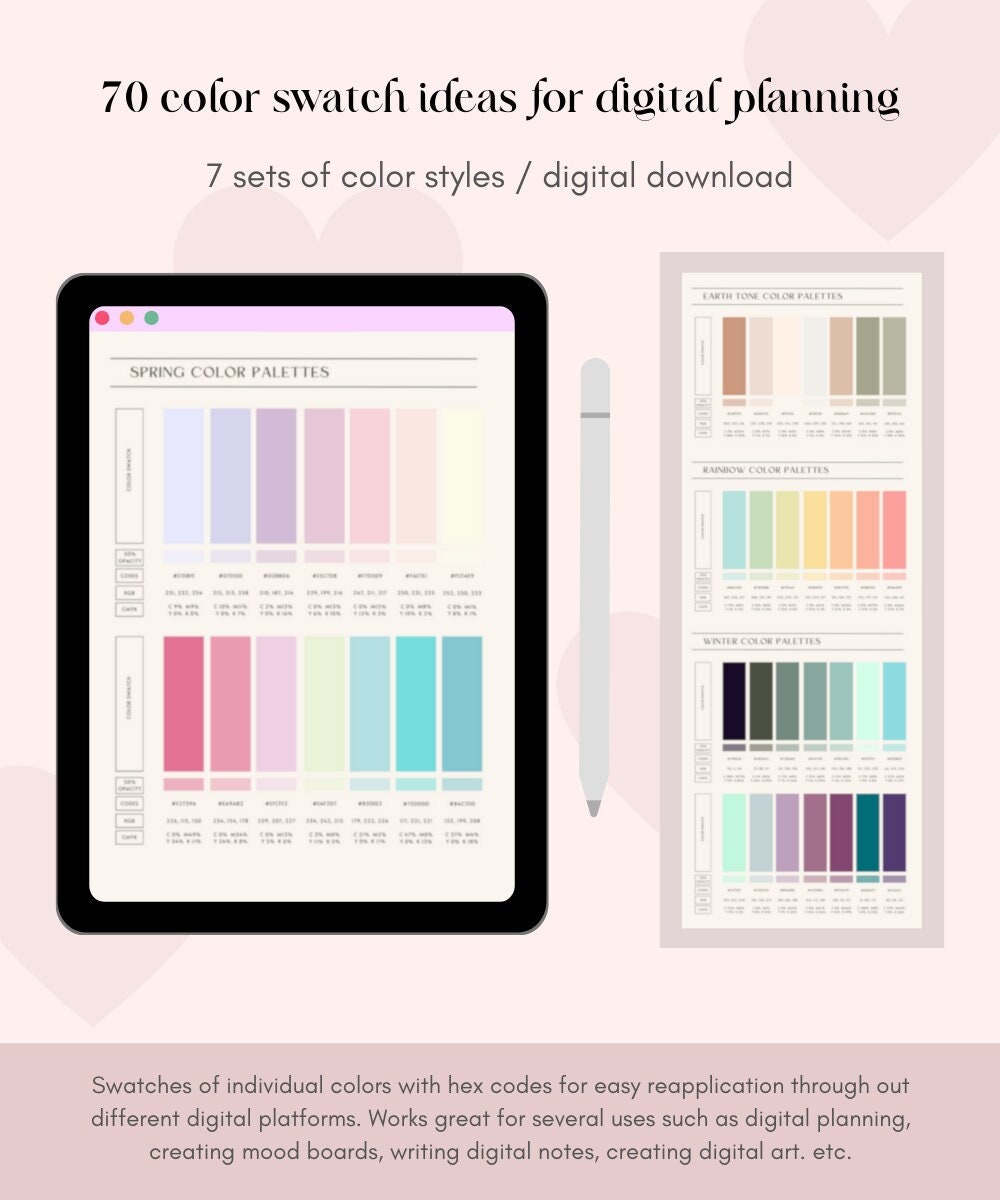 Digital Planner Colour Swatches With Hex Codes Goodnotes Notability ...