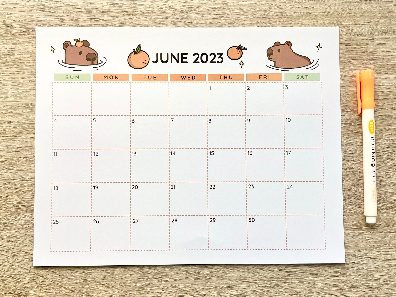June 2023 Capybara Calendar | Digital Download for iPad and Print ...