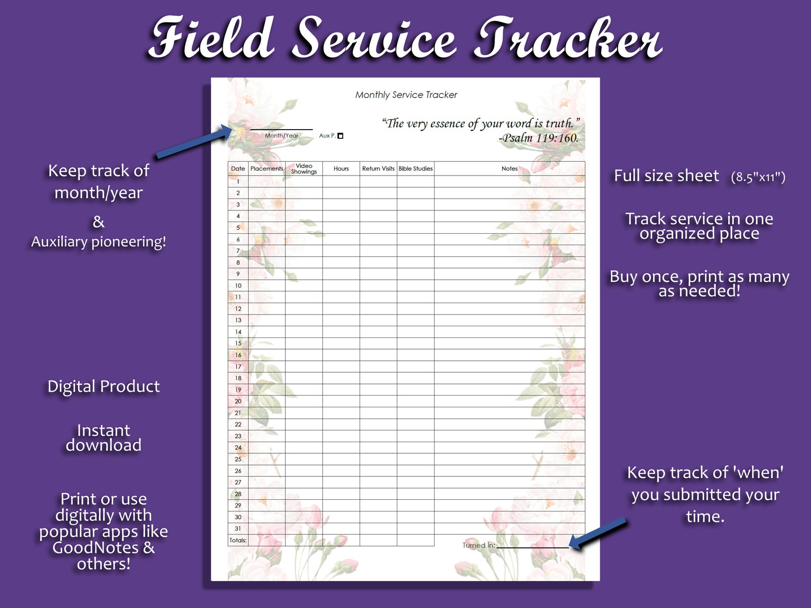 JW, Stationary, Field Service Tracker, Ministry Organizer, Printable ...
