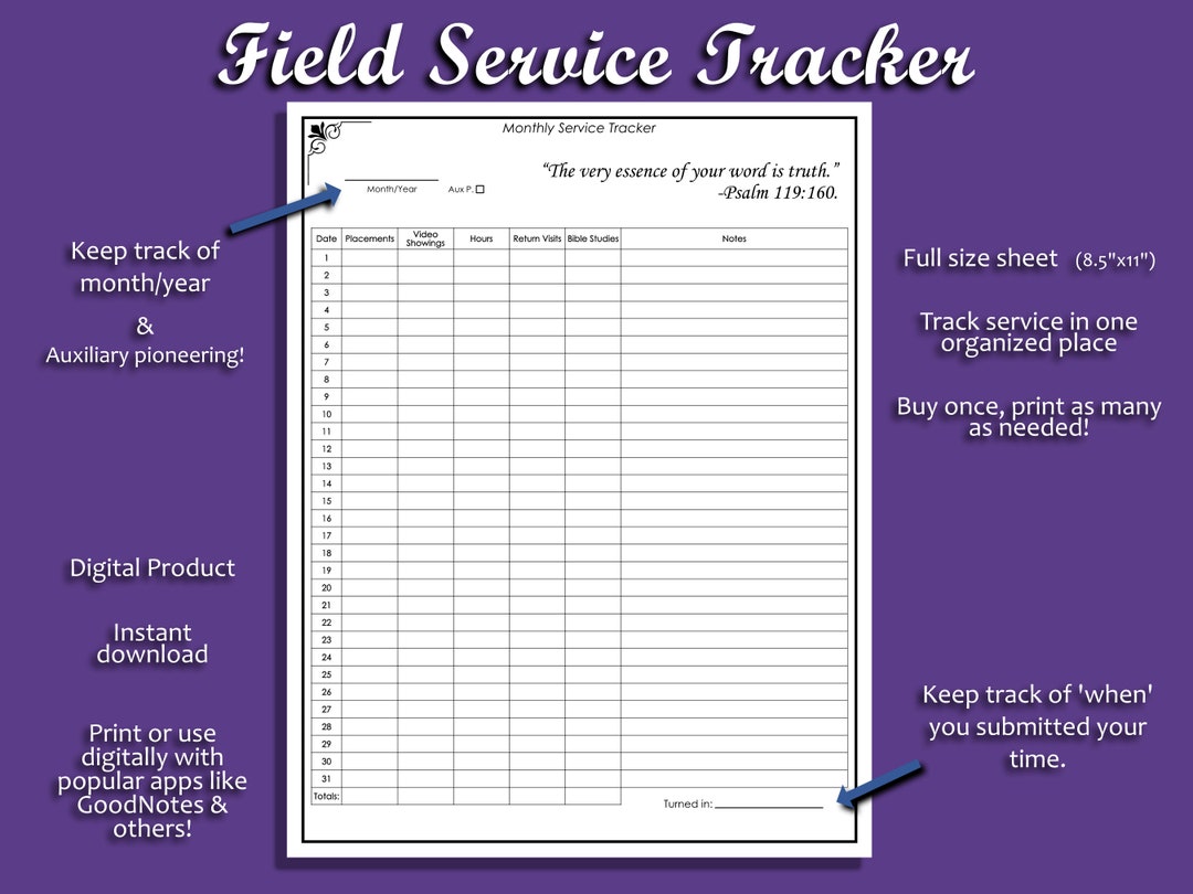 JW, Field Service Tracker, Ministry Organizer, Printable, Goodnotes - Etsy