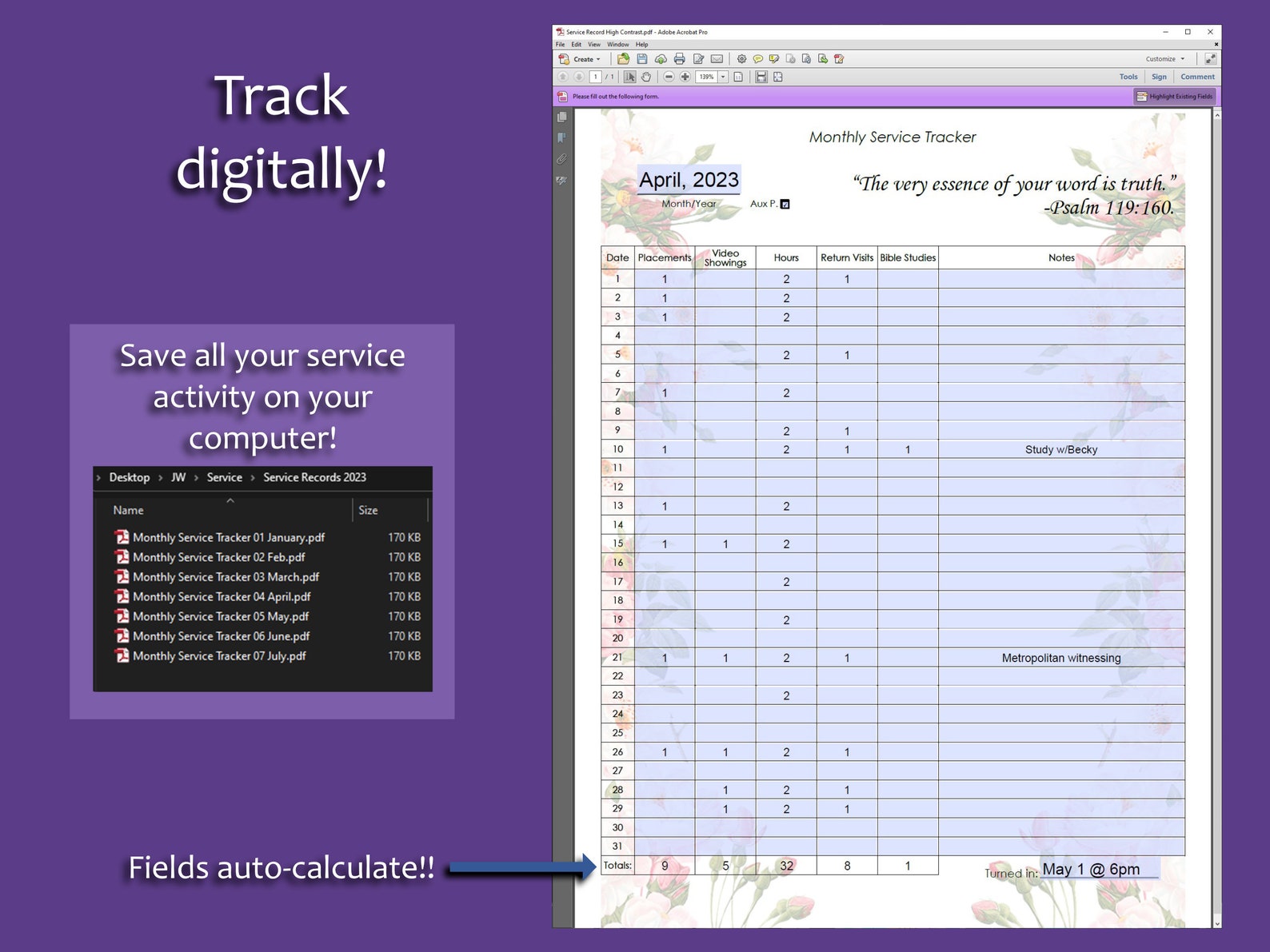 JW, Stationary, Field Service Tracker, Ministry Organizer, Printable ...