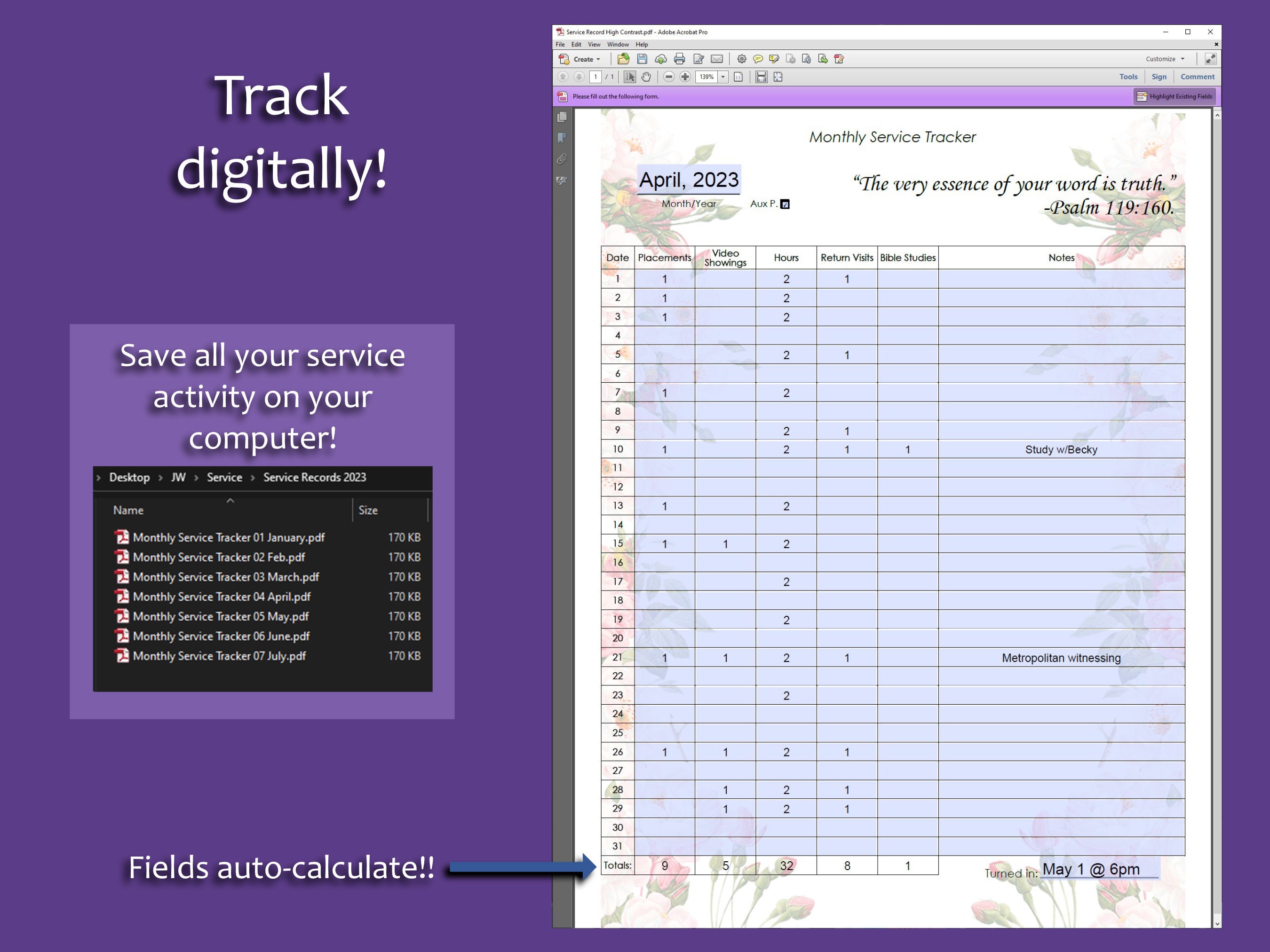 JW, Stationary, Field Service Tracker, Ministry Organizer, Printable ...