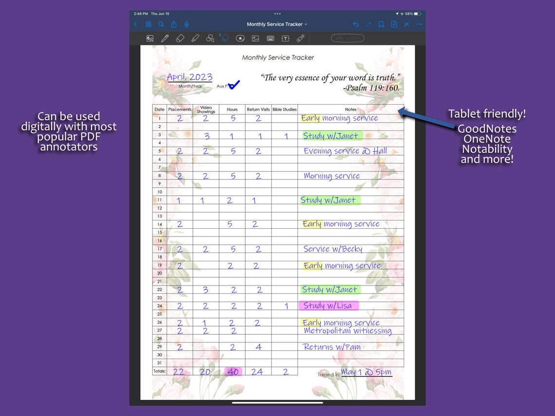 JW, Stationary, Field Service Tracker, Ministry Organizer, Printable ...