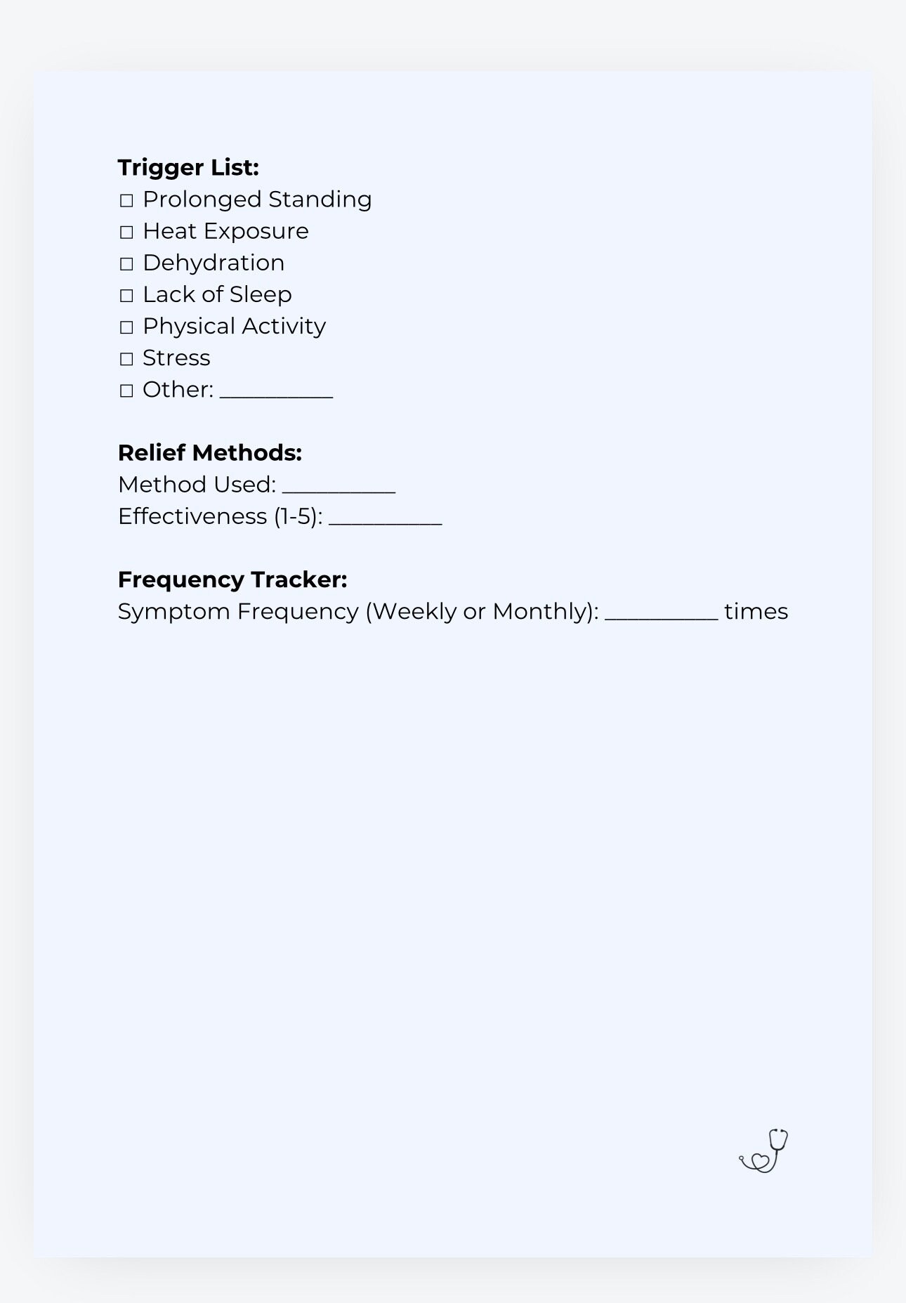 Printable POTS Management Tracker | PDF for Symptom & Routine Tracking ...